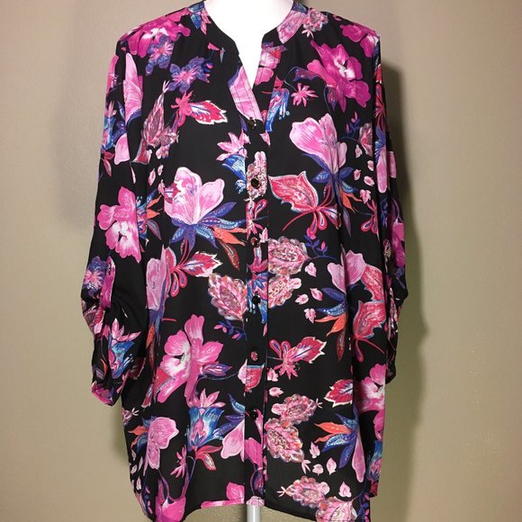 BonWorth | Tops | Bonworth Button Front Floral Blouse 34 Sleeves | Poshmark